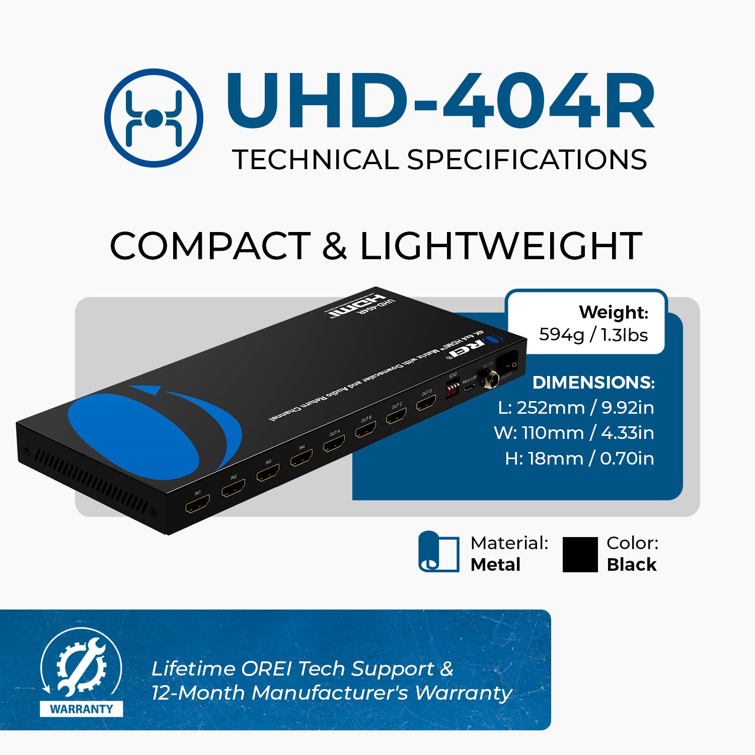 4K 4x4 HDMI™ Matrix with Downscaler and Audio Return Channel (UHD-404R ...