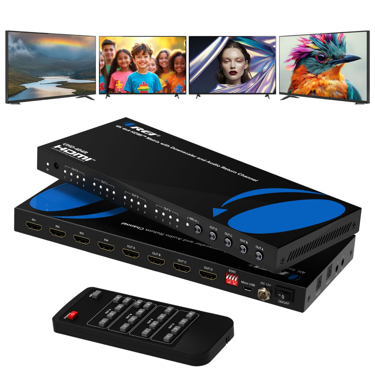 4K 4x4 HDMI™ Matrix with Downscaler and Audio Return Channel (UHD-404R ...