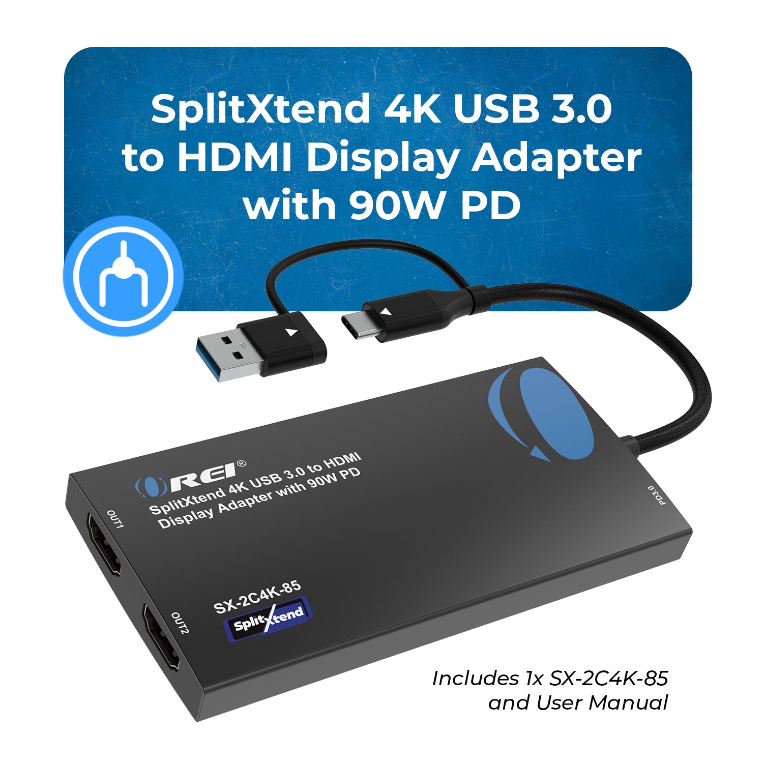 SplitXtend 4K USB 3.0 to HDMI Display Adapter with 90W PD (SX-2C4K-85 ...