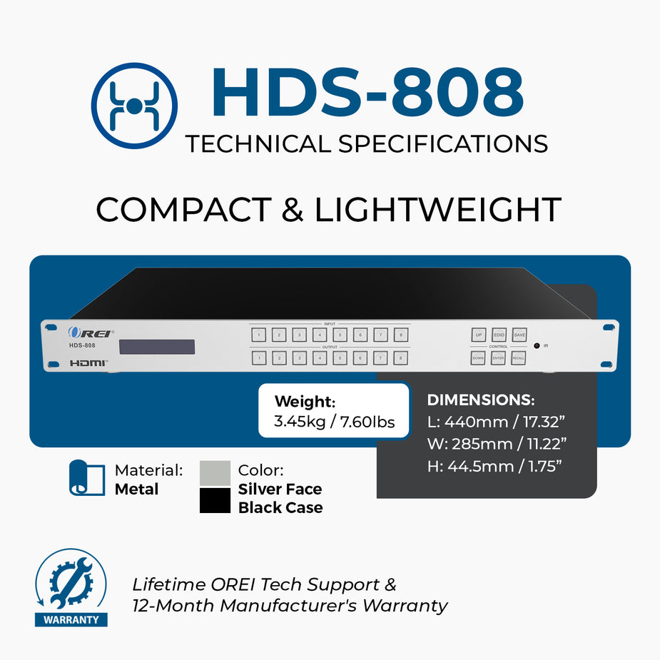 4K@30Hz 8x8 HDMI™ Matrix - (HDS-808) – OREI.COM
