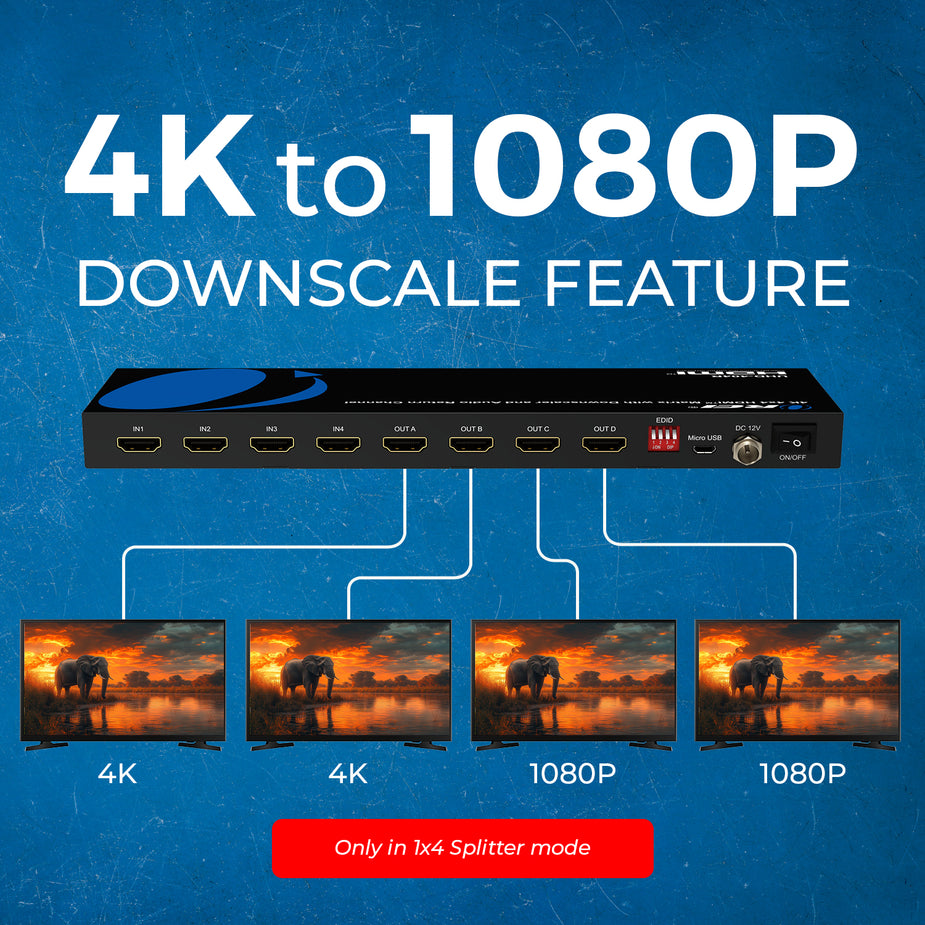 4K@60Hz 4x4 HDMI Matrix Switch with Remote, Auto Downscale (UHD-404R ...