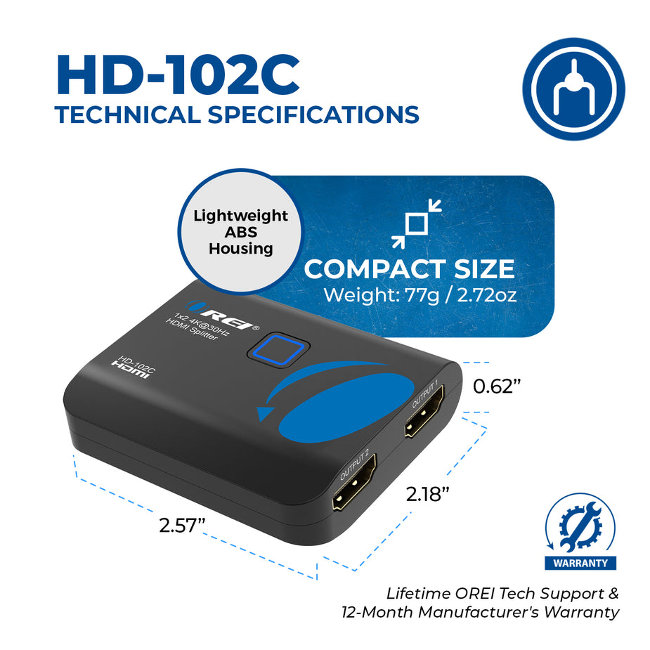 4K@30Hz 1x2 HDMI™ Splitter (Pigtail)-HD-102C – OREI.COM