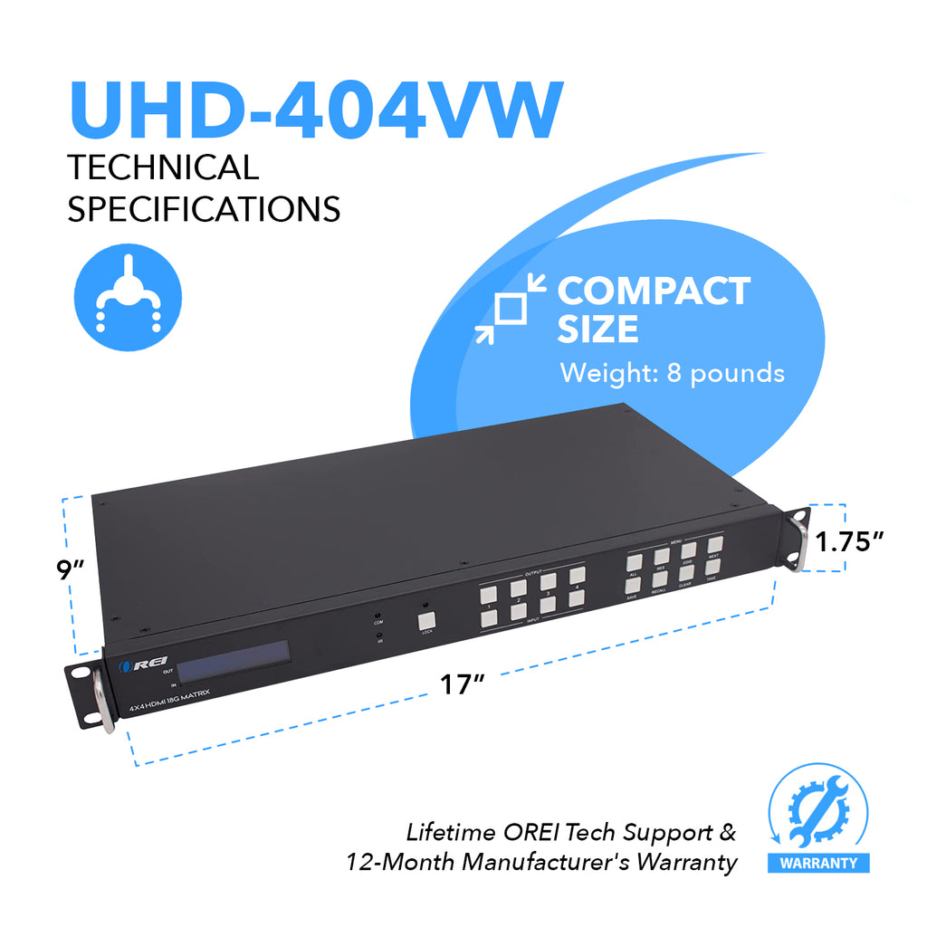 18Gbps 4x4 Seamless UHD Matrix (UHD-404VW) | OREI