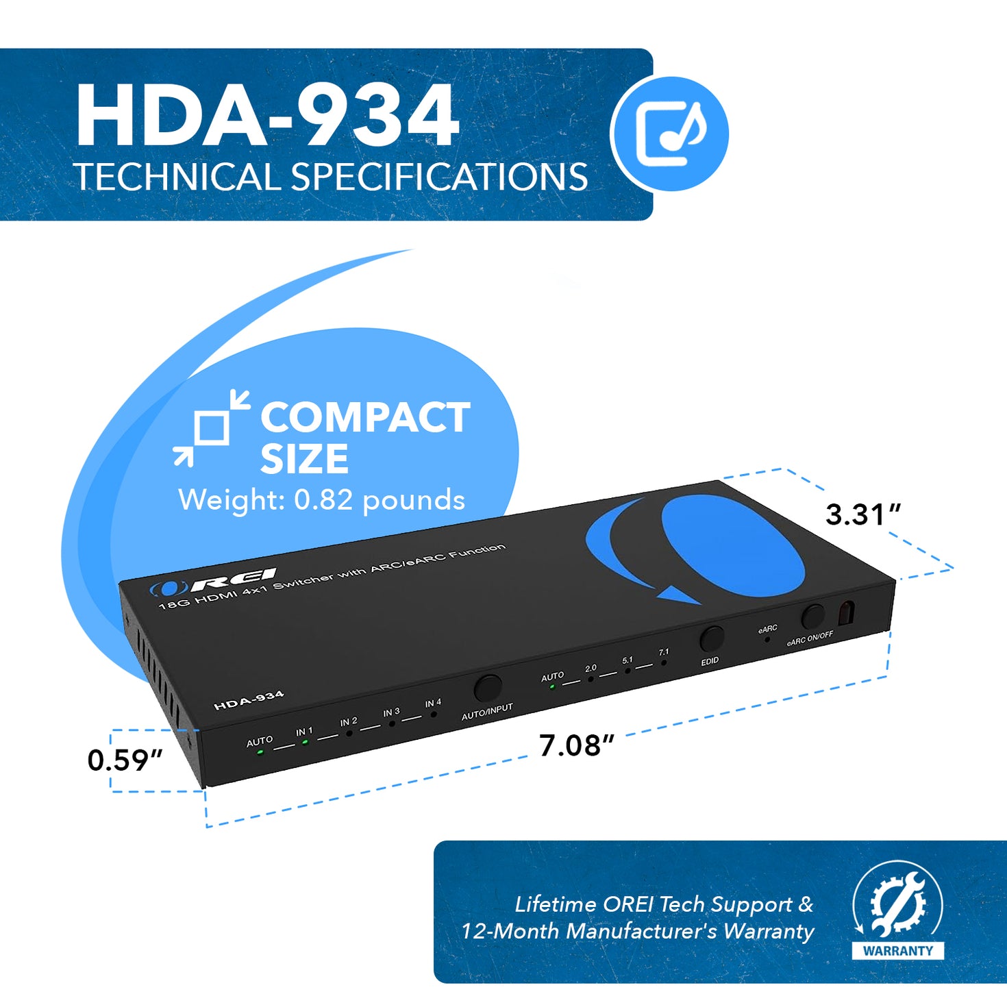 4K@60hz 4-port HDMI™ Switch (w/ eARC Output)-HDA-934 – OREI.COM