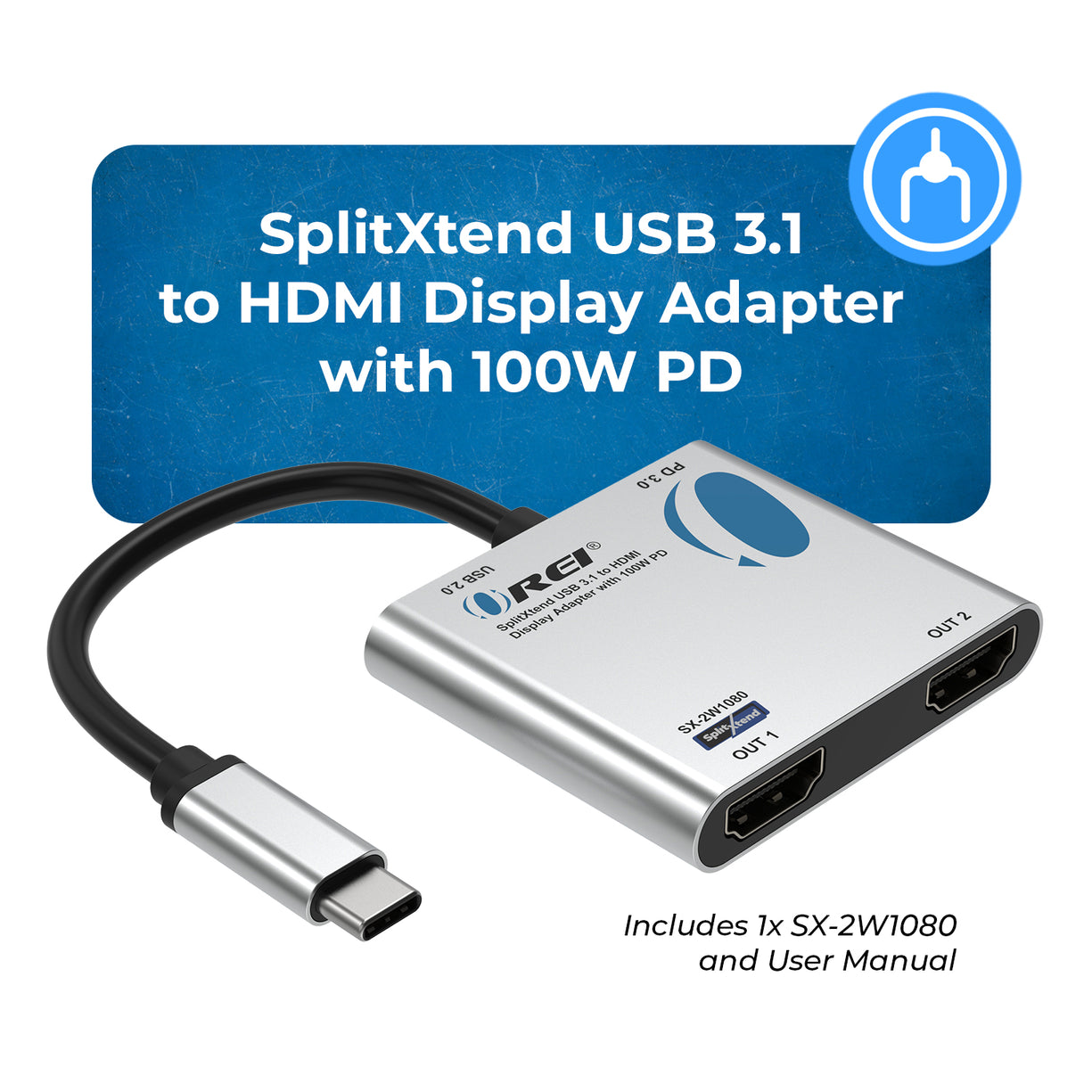 SplitXtend USB 3.1 to HDMI Display Adapter with 100W PD (SX-2W1080 ...