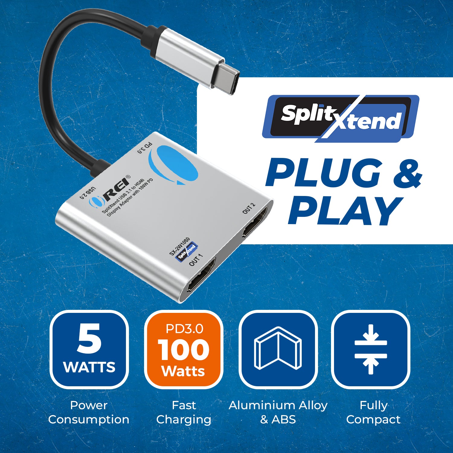 SplitXtend USB 3.1 to HDMI Display Adapter with 100W PD (SX-2W1080 ...