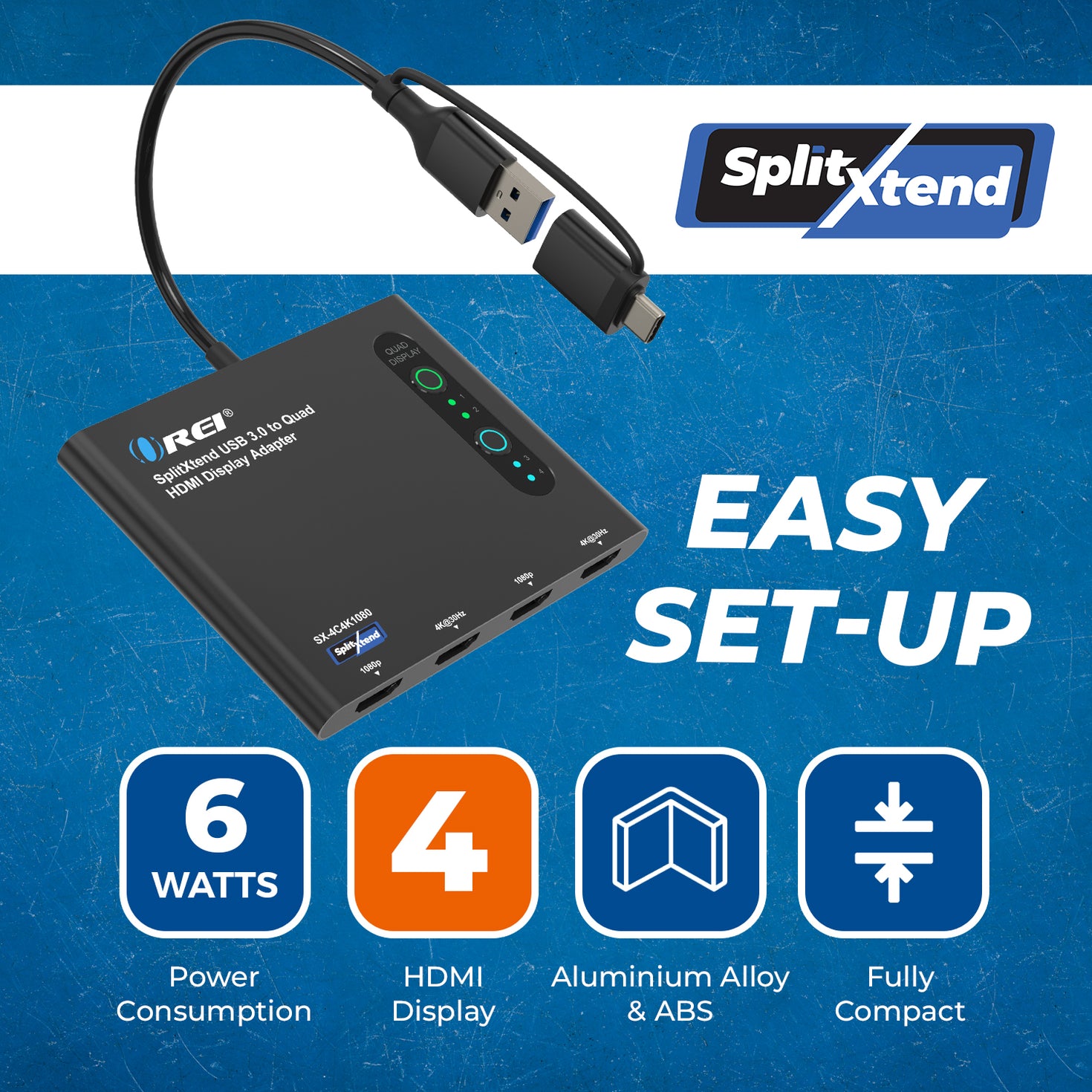 SplitXtend USB 3.0 to Quad HDMI Display Adapter (SX-4C4K1080) – OREI.COM