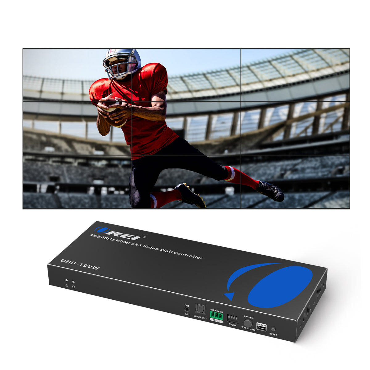 4K 1-In-9-Out HDMI™ Video Wall Controller (Audio Extract)-UHD-19VW | OREI