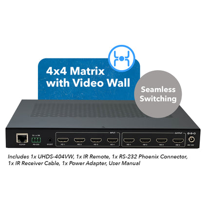 4K@60hz 4x4 HDMI™ Matrix w/ Video Wall (Seamless)-UHDS-404VW – OREI.COM