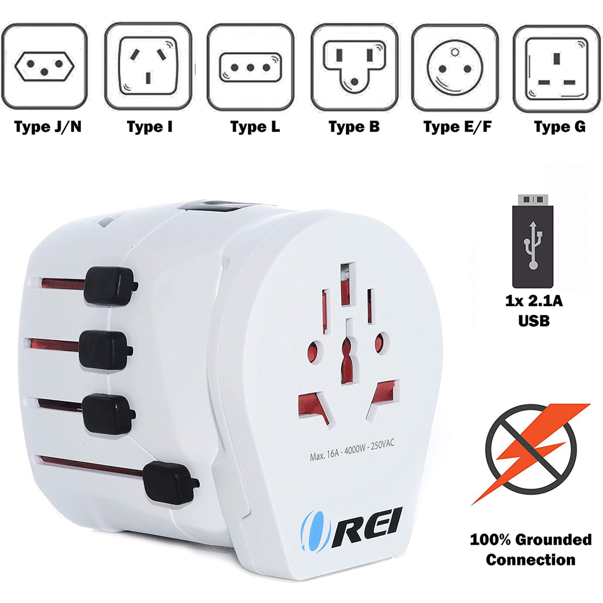 World Travel Adapter Plug International- All in One- 1 USB- Compact ...