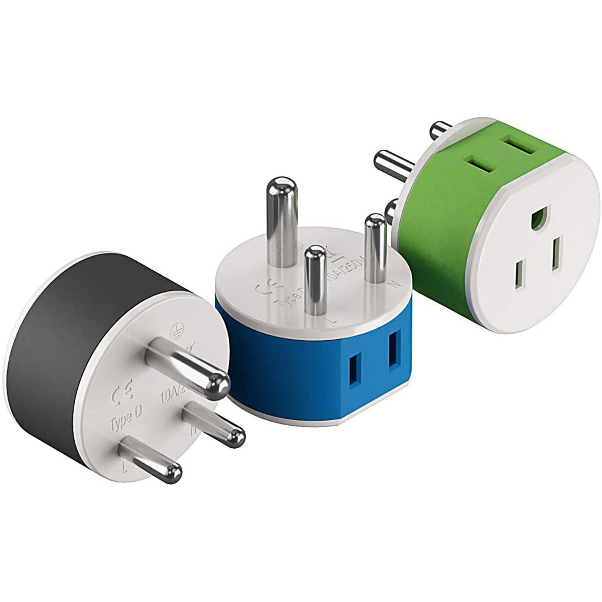 India, Nepal Travel Adapter - 2 in 1 - Type D - Compact Design (US-10 ...