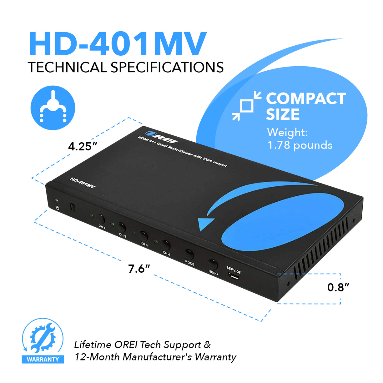 4x1 HDMI Quad Multi Viewer Switch HDMI/VGA 1080p – OREI.COM